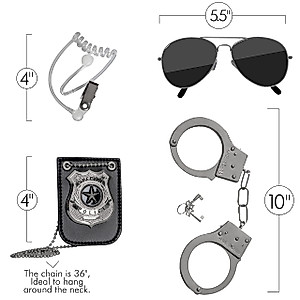 Skeleteen Kids Detective Set Accessories - Cool Special Agent Spy Gadgets Equipment for Detective Costumes with Sunglasses, Ear Piece, Badge, and Handcuffs
