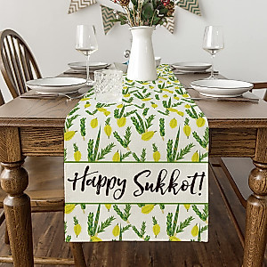 Artoid Mode Happy Sukkot Etrog Table Runner, Sukkah Jewish Holiday Fall Harvest Kitchen Dining Table Decoration for Home Party Decor 13 x 72 Inch