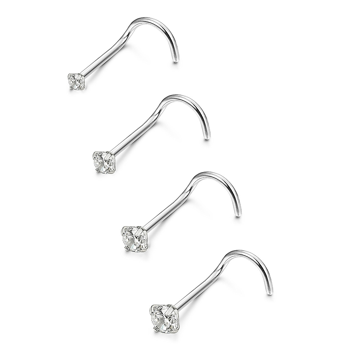 Jstyle 20G 1.5mm 2mm 2.5mm 3mm 3.5mm 4mm Round Diamond CZ Nose Screw Studs Rings Piercing Jewelry