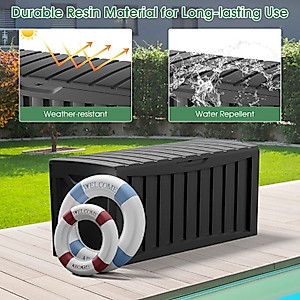 Goplus Outdoor Storage Box, Waterproof 90 Gallon Deck Box with Lockable Lid, Moving Rollers, Handle for Cushion, Pillow, Toy Garden Tools, Outdoor Resin Patio Storage Box for Lawn Yard, Easy Assembly