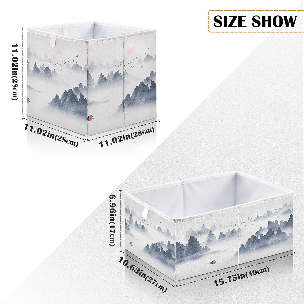 Burbuja Watercolor Mountains Storage Cubes Fabric Storage Bins Foldable Closet Organizer Basket with Handle, 11x11x11 Cube