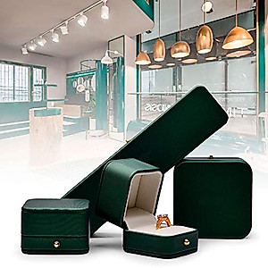 Oirlv Gorgeous Blackish Green Ring Box Premium Leather Ring Bearer Box for Wedding,Proposal Jewelry Gift Case