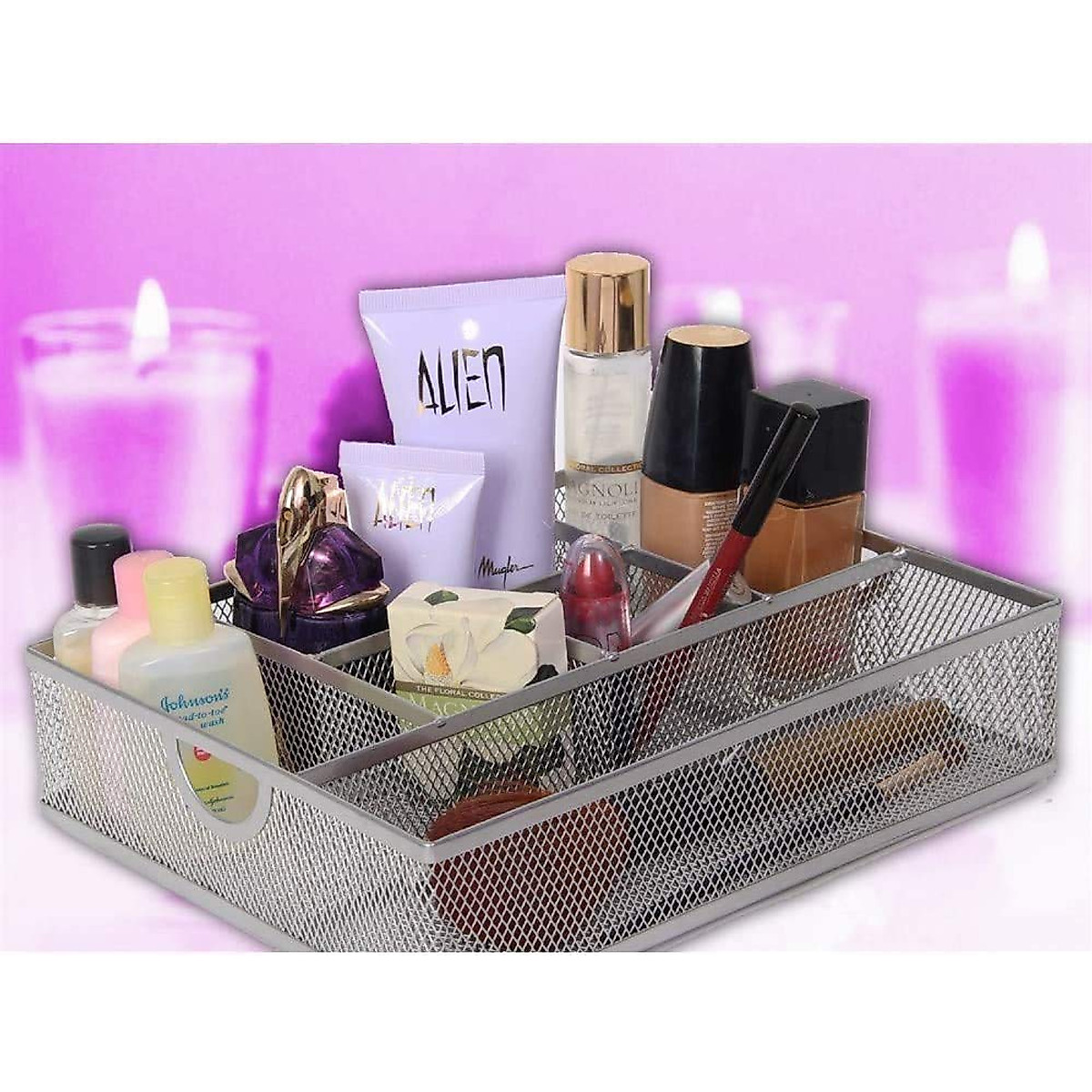 YBM HOME Cosmetic Storage Makeup Organizer Holds Your Cosmetics, Makeup Brushes, Pencils and Accessories, Designed for Vanity Bathroom or Counter Dresser, Stainless Steel Mesh Design 2262