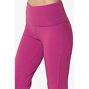 Women's Basic Foldover Waistband Comfy Stretch Cotton Boot Cut Lounge Yoga Pants Magenta 2X