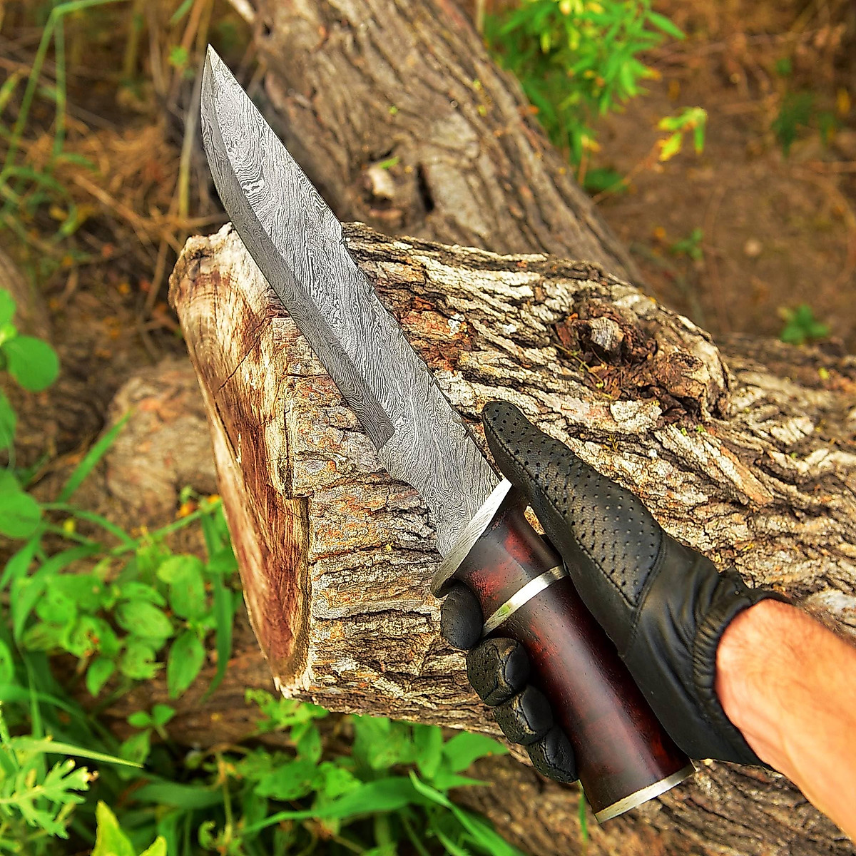 SharpWorld 15 Inches Custom Damascus Knife Pakka Wood Handle w/Brown Leather Sheath TJ117
