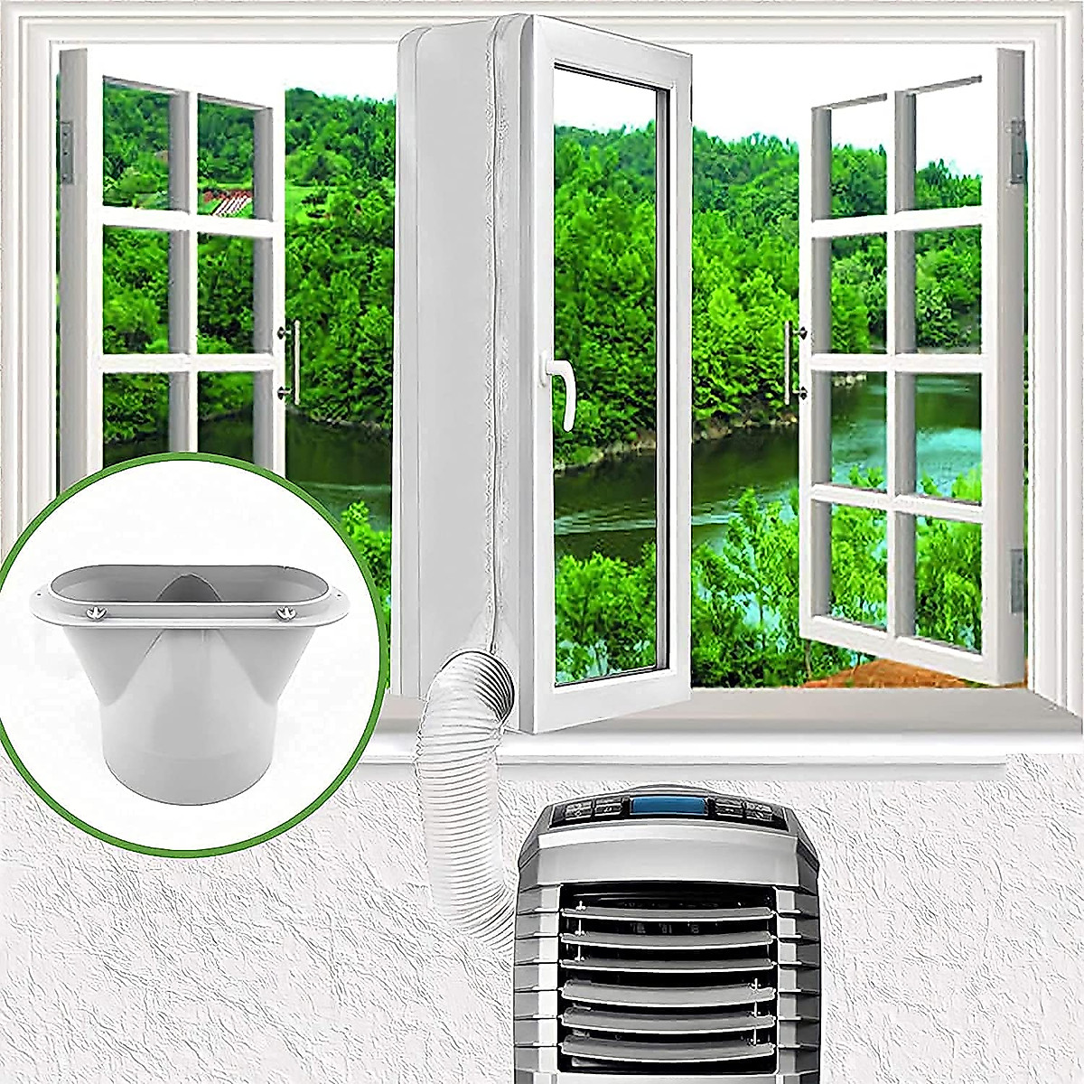 FOLOU 5.9 inch Air Conditioner Portable Exhaust Hose Window Adapter, AC Tube Connector for Vent Seal Kit Plate, Portable Air Conditioning Flat Body Duct Interface Pipe Accessories 15*1.5*7.5cm