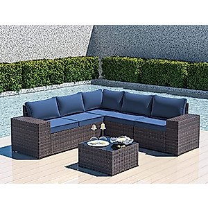 ASJMR Outdoor Patio Furniture Set, 12 Pieces Outdoor Sectional Furniture High Backrest Patio Set, All-Weather PE Rattan Patio Conversation Set w/Coffee Tables & Cushions(Dark Blue)