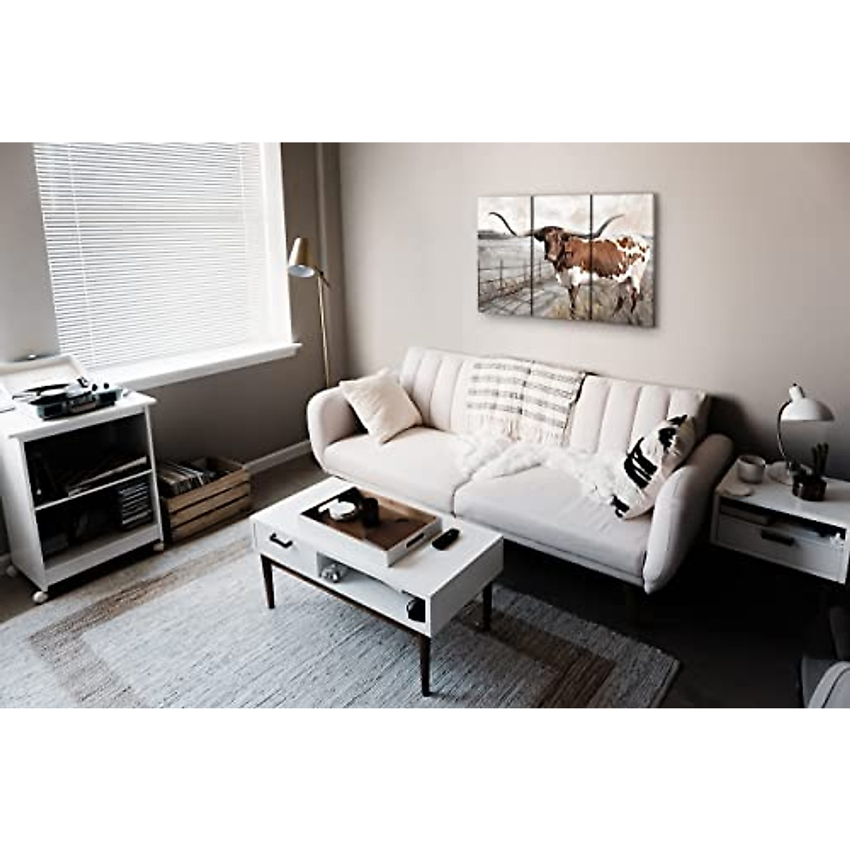 Longhorn Wall Decor - Western Decor Wall Art - Farmhouse Artwork - Cow Canvas Wall Art - 3 Piece Set 24x36 - Texas Theme Picture for Home or Office