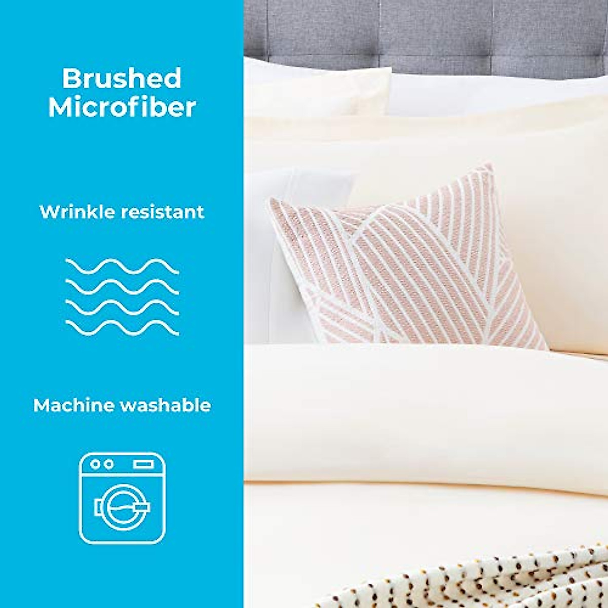 Linenspa Microfiber Duvet Cover - Three Piece Set Includes Duvet Cover and Two Shams - Soft Brushed Microfiber - Hypoallergenic, Cream, California King