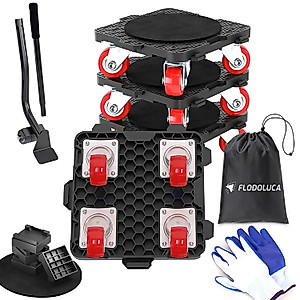 FLODOLUCA Furniture Movers with Wheels & Furniture Lifter Set, Furniture Dolly, Furniture Lifter Tool, Furniture Jack, Furniture Movers 360° Rotatable Rubber Wheels for Moving Heavy. Max:1100 lb.