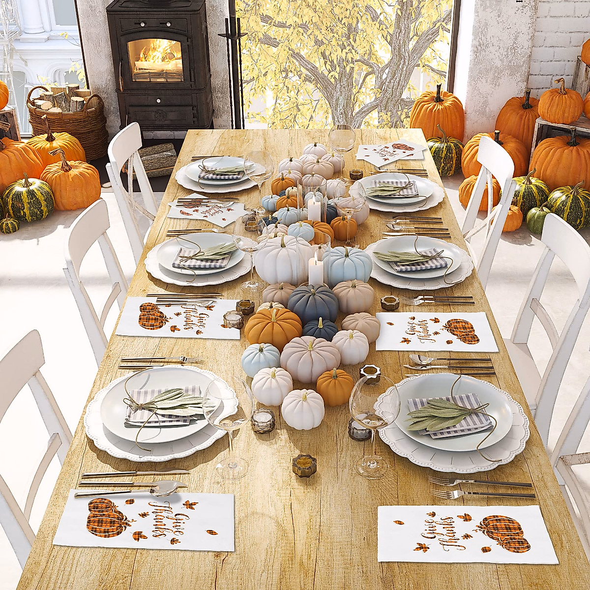 100 Pcs Disposable Thanksgiving Napkins Fall Leaves Paper Napkin Give Thanks Pumpkin Guest Towels for Autumn Harvest Fall Decoration, Home Kitchen Bathroom Dinners or Events Holiday Party Napkins