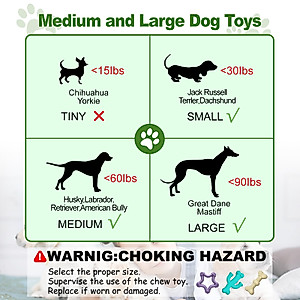 3 Pack Dog Chew Toys for Aggressive Chewers,Indestructible Dog Toys with Natural Rubber,Bamboo Fiber for Powerful Chewers for Medium,Large Breeds to Keep Pup Entertained(Large)