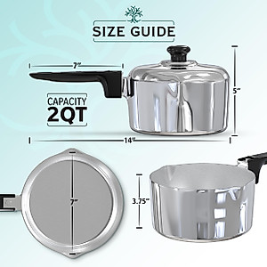 Magnaware Cast Aluminum Sauce Pan with Lid 2 Quart - Multipurpose Lightweight Saucepan with 2 Side Pour Spouts & Stay-Cool Handle - Small Cooking Pot for Sauces, Pasta, Soup - Oven Safe