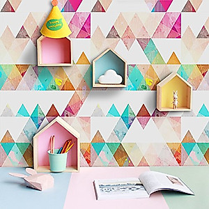 Amaonm Removable 15.8 x 98.4inch Rainbow Colorful Geometry Triangle Wall Decals DIY Wallpaper Wall Stickers Murals Decor for Kids Children Babys Girls Bedroom Teens Nursery Living Room Door Desk Decoration (Triangle)
