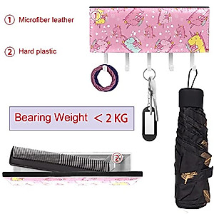 Cute Pink Unicorn Eatting Ice Cream Pattern Rack Organizer with 5 Hooks Wall Bathroom Kitchen Shelf Rack Multifunctional Storage Shelf