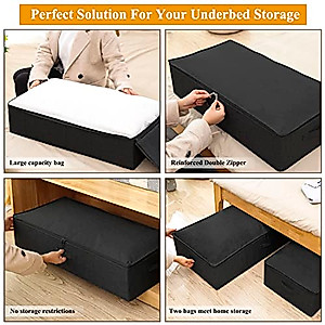 Punemi Under Bed Storage, 2 Pack Underbed Storage Container Bags With Lid, Foldable Sturdy Clothes Storage Drawer Organizer W/ 3 Handles, Ultra Thick Fabric Blanket Shoe Storage Box, 30x15x6.7inch, Black
