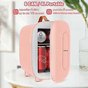 Hansburg Mini Fridge for Bedroom Skincare Cooler & Warmer Portable Small Refrigerator 4 Liter/6 can with 12v AC/DC/USB Option for Food, Drinks, Makeup, Dorm, Office and Car