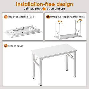 Need Small Computer Desk 31.5 inches Folding Table No Assembly Sturdy Small Writing Desk Folding Desk for Small Spaces, White