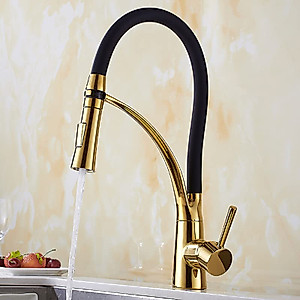 WEITOL Kitchen Sink Faucet for Bar Farmhouse Commercial, Golden Kitchen Faucet, Cold and Hot Water Single Control Mixer Taps, Single Hole Faucet, Spray Head Bubbler Gentle Water Faucet