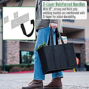 VENO 3 Packs Reusable Grocery Shopping Bags, Shopping Cart Bags, Storage Boxes, Trunk Organizer, Premium Quality, Heavy Duty Tote, Reinforced Bottom, Foldable, Collapsible, Sustainable (L, Set of 3)