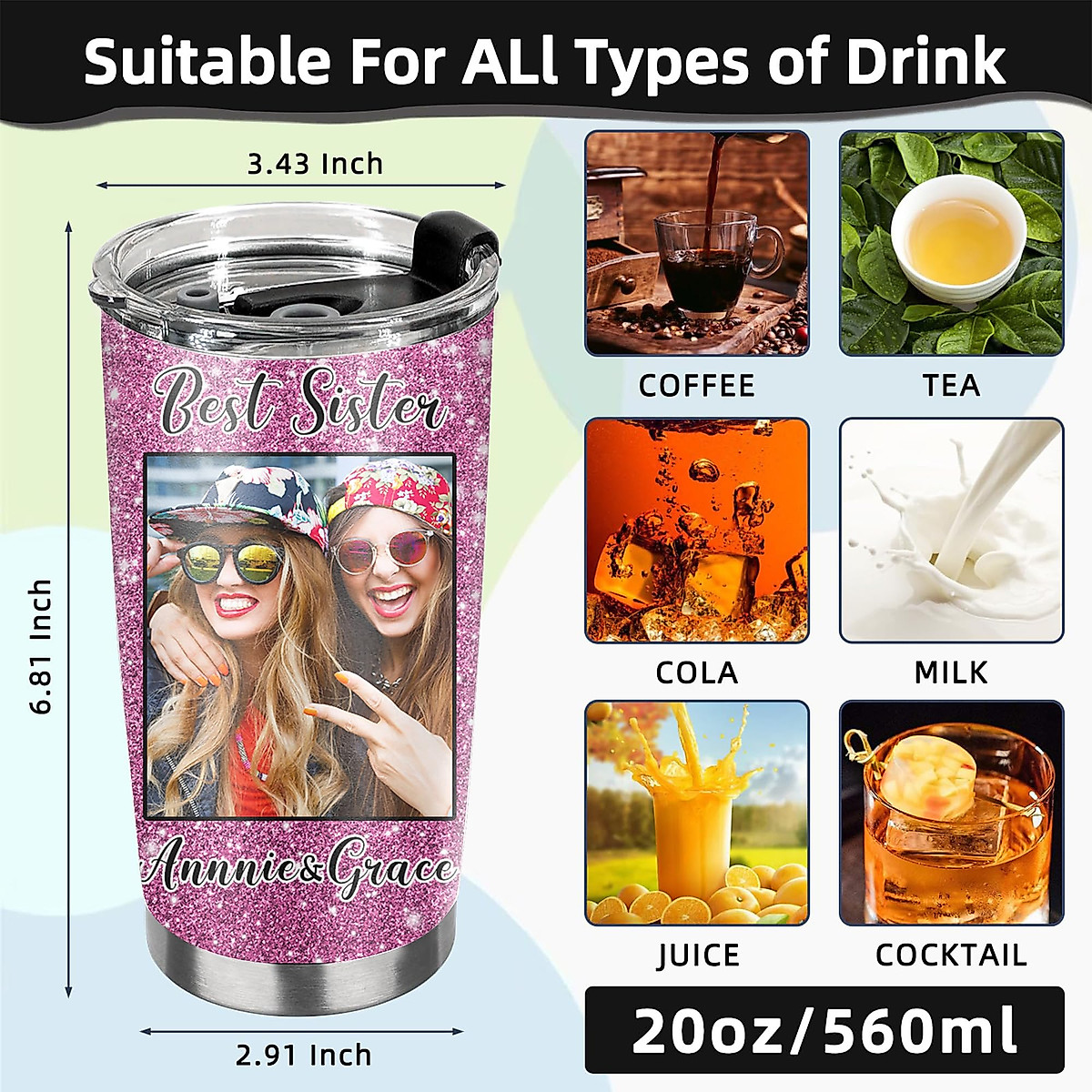 Personalized Picture Tumbler Insulated Coffee Cup Gift for Christmas Birthday to Dad Mom Families Friends,Custom Photo Image & Text Travel Mug, Multi Color