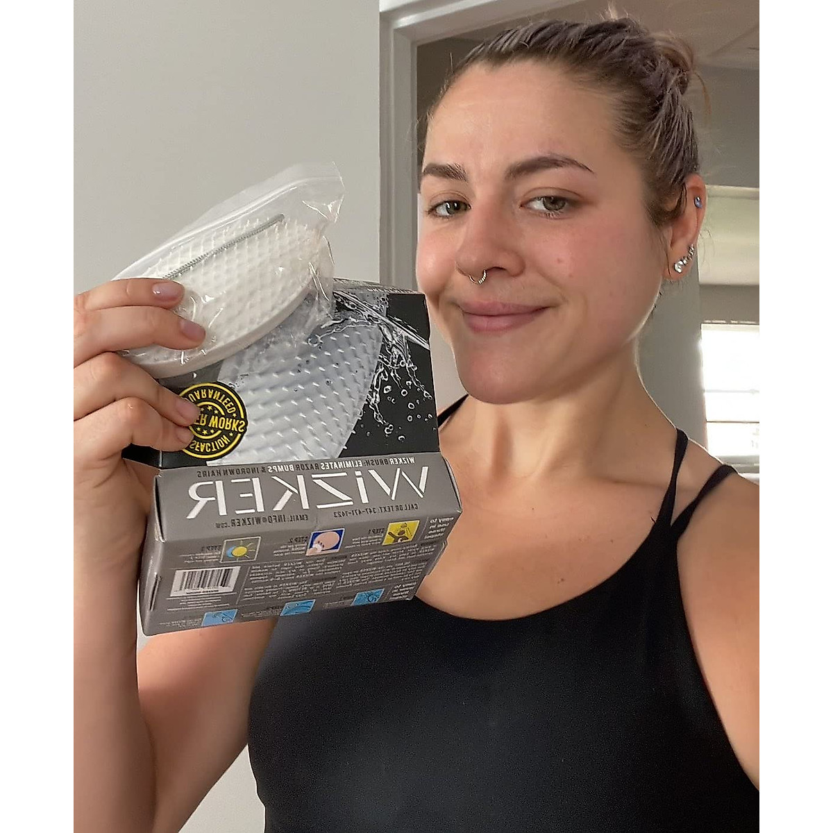 WIZKER Exfoliating Brush: Ingrown Hair Prevention, Razor Bump Treatment | Original Extra-Strength Bristle Exfoliator for Face, Body, Leg, Bikini | Shaving and Waxing Solution | Bath Shower Waterproof