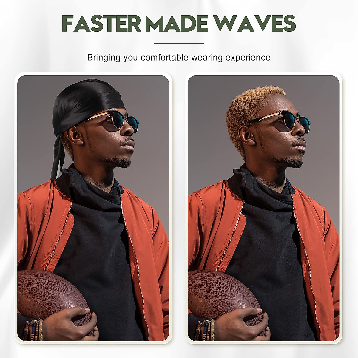 6 Pcs Durags for Men Silky Camouflage Durag Cap with Long Tail and Wide Straps Colorful 360 Waves Doo Rags Durag Du Rag Cap for Men and Women Hip Hop Rapper