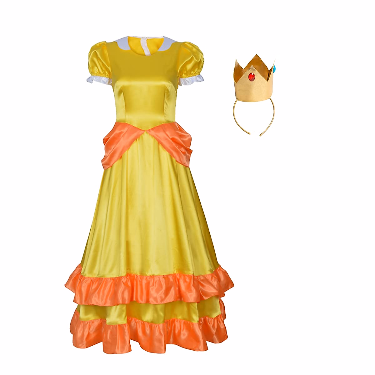 Women Princess Peach Costume Super Brothers Party Gown Ball Dress (Princess Daisy, Medium)