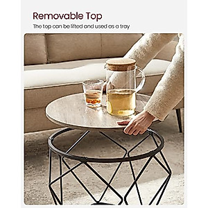 VASAGLE Small Coffee Table Set of 2, Round Coffee Table with Steel Frame, Side End Table for Living Room, Bedroom, Office, Greige and Black