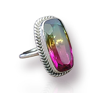 Boho Ring, Watermelon Tourmaline Ring, Rings for Women, 925 Solid Sterling Silver Ring, Tourmaline Quartz Ring, Handmade Jewelry, Statement Ring, Gift for Her (8)