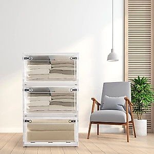 DOADW Stackable Storage Bins with Lids, 3 Packs 100 Quarts (25Gal) Large Storage Bins Clear Storage Containers, Collapsible Bins for Storage, Plastic Drawers Storage Bins for Organizing