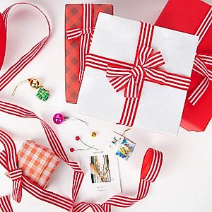 50 Yards Christmas Striped Ribbon 1 Inch Christmas Grosgrain Striped Ribbon for Christmas Gift Wrapping DIY Crafts Wrapping Ribbons Home Ornament Decoration(Red White)