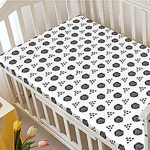 Rose Themed Fitted Mini Crib Sheets,Portable Mini Crib Sheets Soft and Breathable Bed Sheets-Great for Boy or Girl Room or Nursery,24“ x38“,Charcoal Grey and White