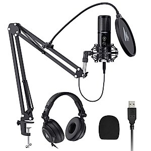 MAONO AU-PM421 USB Microphone with AU-MH601 Studio Monitor Headphones Bundle Plug and Play for Podcast, YouTube, Music…