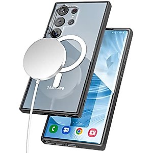 Encased 2-in-1 Magnetic Wireless Charger with Case for Samsung Galaxy S23 Ultra - MagSafe Compatible Charger is Included (2023 Ultra-6.8") Clear