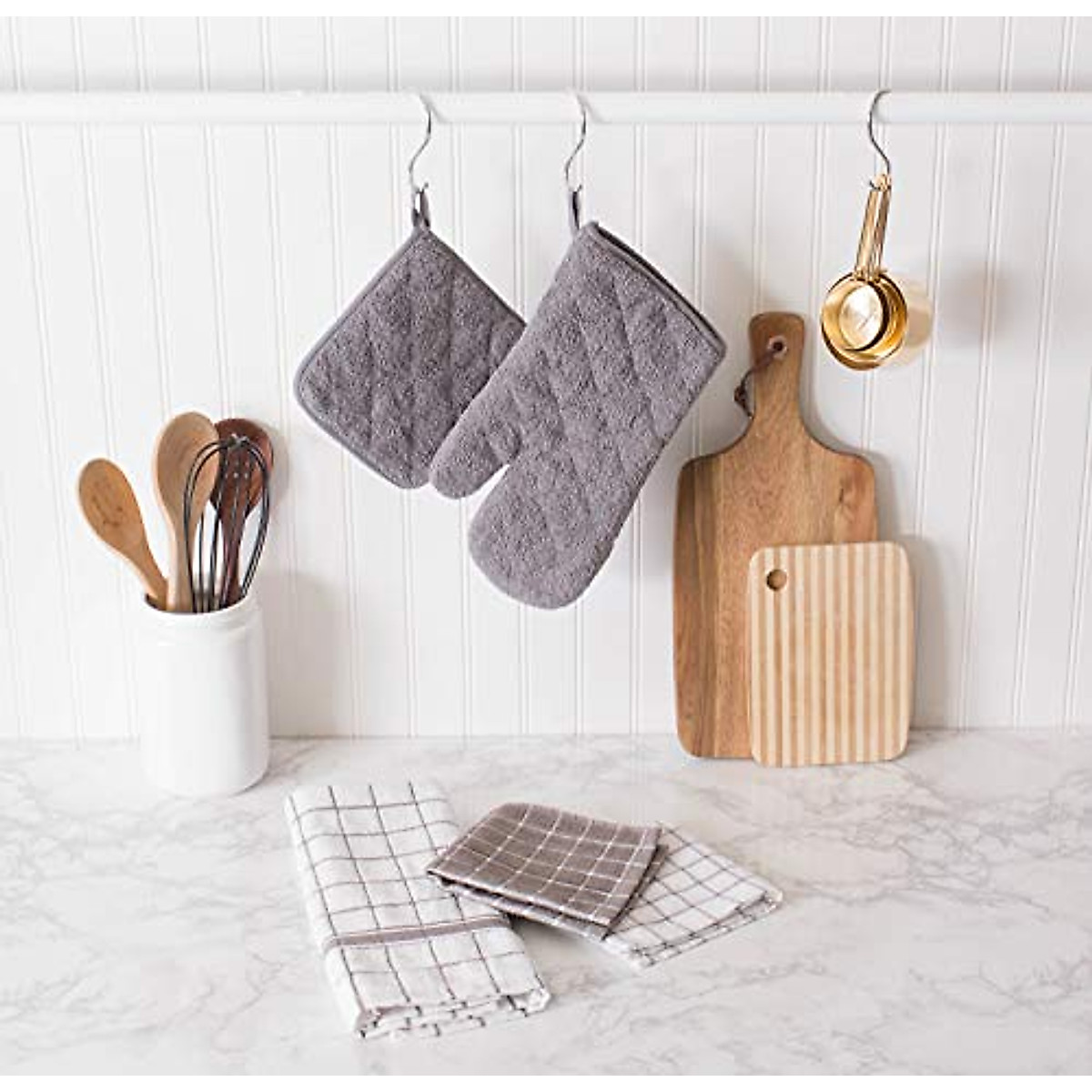 DII Basic Terry Collection Windowpane Dishcloth Set, 12x12, Gray, 6 Piece
