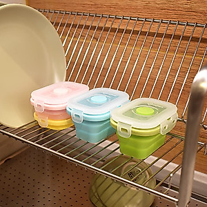 Cozihom Collapsible Silicone Food Storage Container, Portion Control Container with Clip-on Lid, Stackable, Space Saving, Microwave/Fridge/Freezer/Dishwasher Safe, 5 Oz, Pack of 4