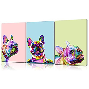 3 Piece Colorful Dog Wall Decor French Bulldog Wall Art Dog Decor Dog Room Decor Animal Wall Art Animal Posters Dog Wall Art Dog Poster for Living Room Bedroom Office Decor (12''Wx16''Hx3PCS)