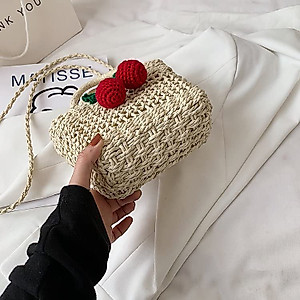 Straw Bags for Women Summer Beach Bag Handwoven Tote Bag Crossbody Bag Boho Style Clutch Purse for Travel Daily Use-White