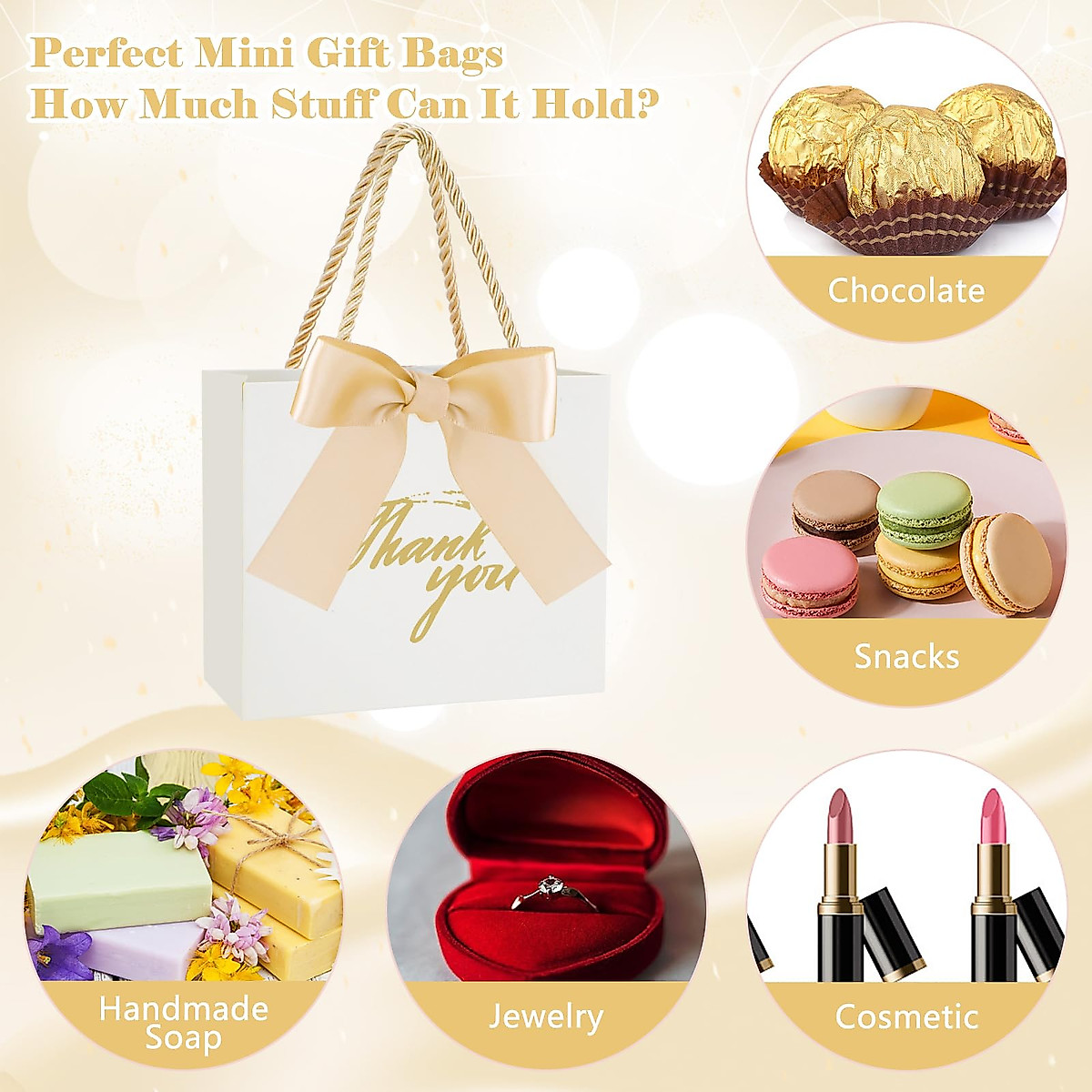 SHAIDOJIO 30Pack Small Thank You Gift Bags with Handle, Mini White Gift Bags Candy Bags Bulk with Bow Ribbon, Party Favor Bag for Wedding, Birthday, Bridal Shower, Baby Shower (5.5x2.5x4.7 Inch)