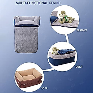 Springhall Multifunction Dog Bed Mat, Washable Ultra Soft Warm Plush Square Kennel with Removable Cover and Non-Slip Bottom, for Medium Large Dogs,Green,56x37x19cm