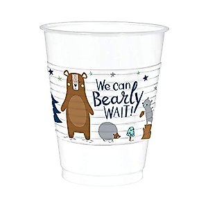 amscan Baby Boy Bearly Wait Plastic Cups - 25pc / 16oz