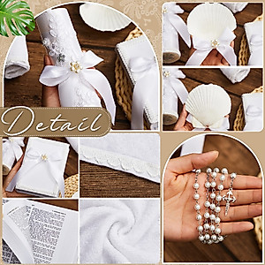 5 Pcs White Baptism Candle Set for Boys Girls Included Lady of Guadalupe Catholic Candle Baptismal Devotional Candle, Baptism Towel, Rosary, Bible, Shell Kit with Pearls Details for Christenings Favor