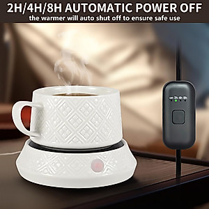 Ceramic Coffee Mug Warmer Set, Electric Candle Wax Warmer, Coffee Warmer for Desk, 3 Timed Thermos Setting for Heating Coffee, Beverage, Milk, Tea and Hot Chocolate-Birthday Gifts（with Cup）