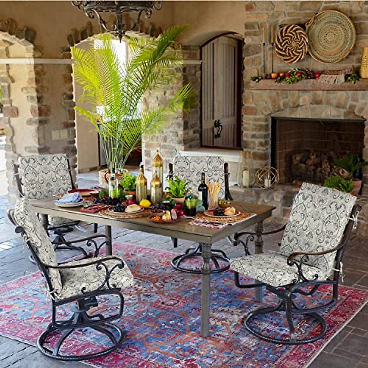 Arden Selections Outdoor Dining Chair Cushion 20 x 20, Neutral Aurora Damask