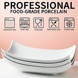 Gomakren Serving Platters Serving Bowls Set Porcelain Serving Dishes For Entertaining Special Curved Deep Large Christmas Dishes Serving Tray Platter Plate Gifts Set of 3 Decorative Dish White 12 Inch