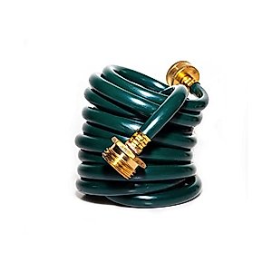 FUNJEE Heavy-Duty EVA Coil 10 ft Garden Hose with 3/4" GHT Solid Brass Fittings, Water Hose with Brass Connectors (10FT, Green)
