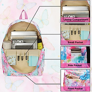 LEDAOU Backpack for Teen Girls School Bags Kids Bookbags Set School Backpack with Lunch Box and Pencil Case (Butterfly)