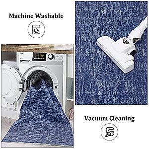 RUGSREAL Solid Machine Washable Area Rug Soft Low-Pile Modern Contemporary Area Rug Non-Slip Throw Indoor Carpet for Living Room Bedroom Kids Room, 4' x 6' Blue