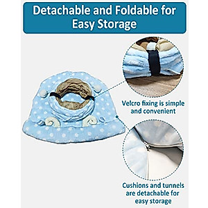 BNOSDM 2-in-1 Rabbit Tunnel Bed for Bunnies Tube Collapsible Removeable Mat Rabbits Tunnels Tubes Toys Small Animal Hideout for Pet Kittens Chinchilla Ferrets Guinea Pigs Hamster Blue